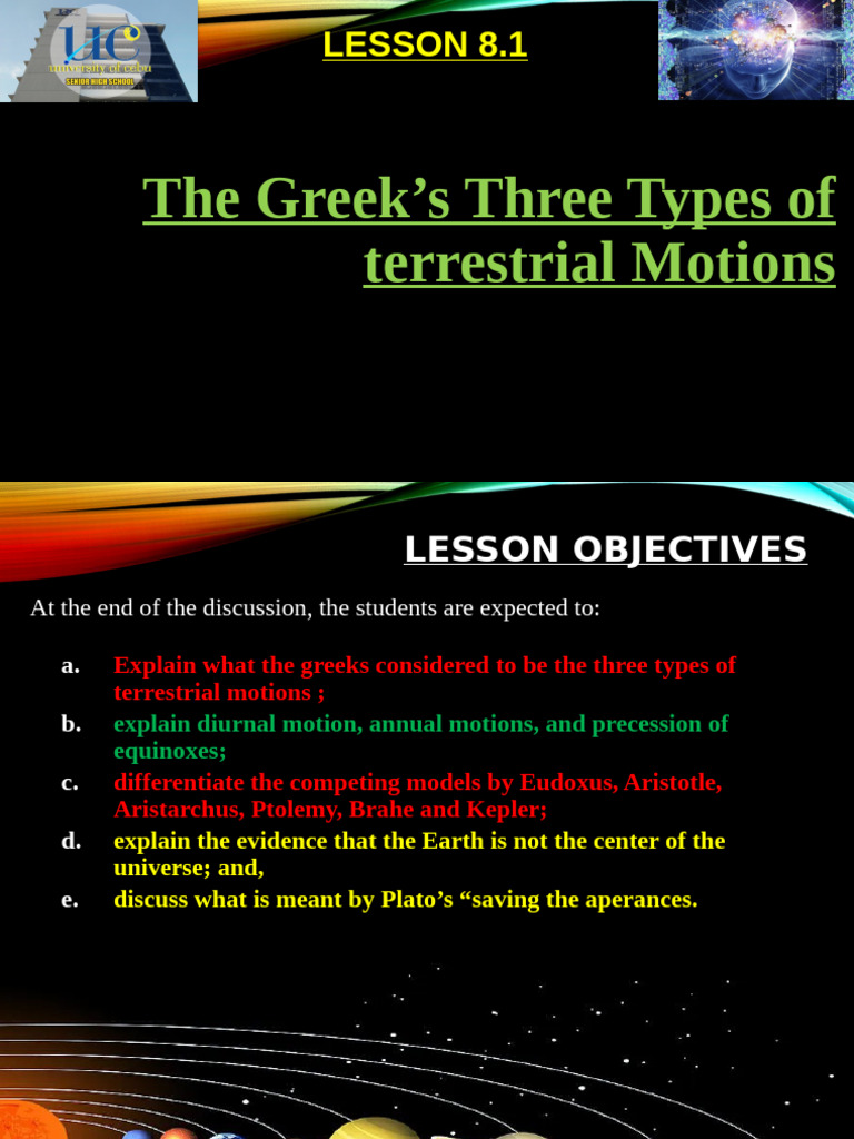 LESSON-8 Greek's Three Types of Terrestrial Motions | PDF | Heliocentrism | Tycho Brahe