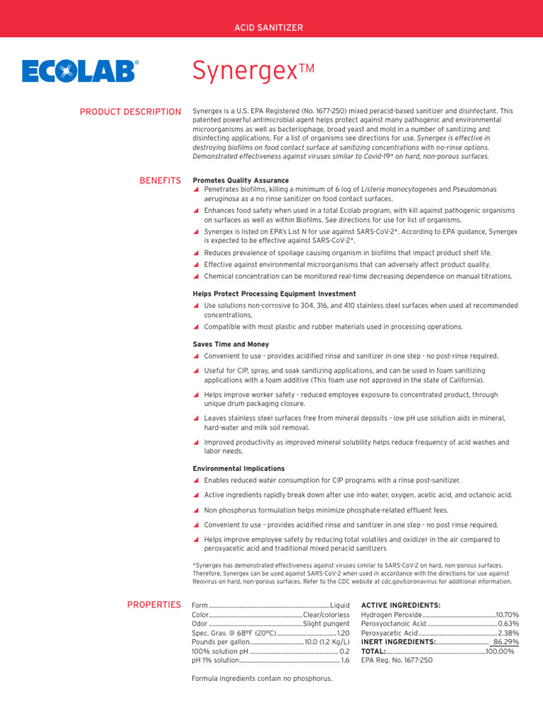Synergex Catalog Sheet US EPA | PDF | Disinfectant | Biofilm