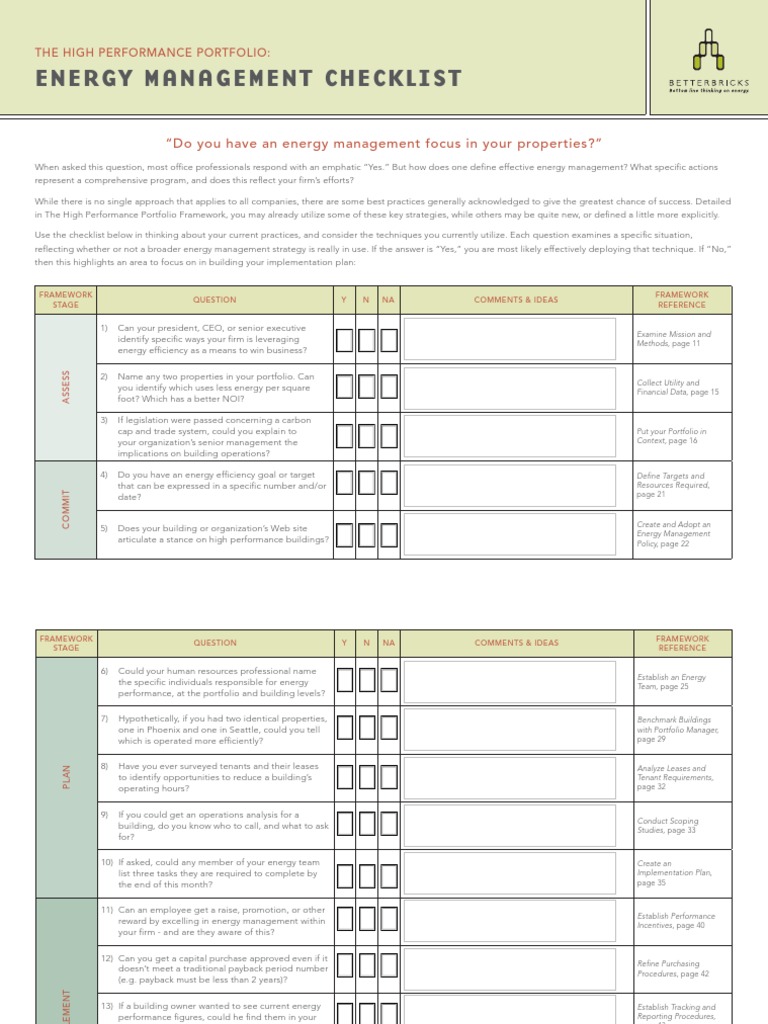 Energy Management Checklist Form | PDF | Energy Management | Strategic ...