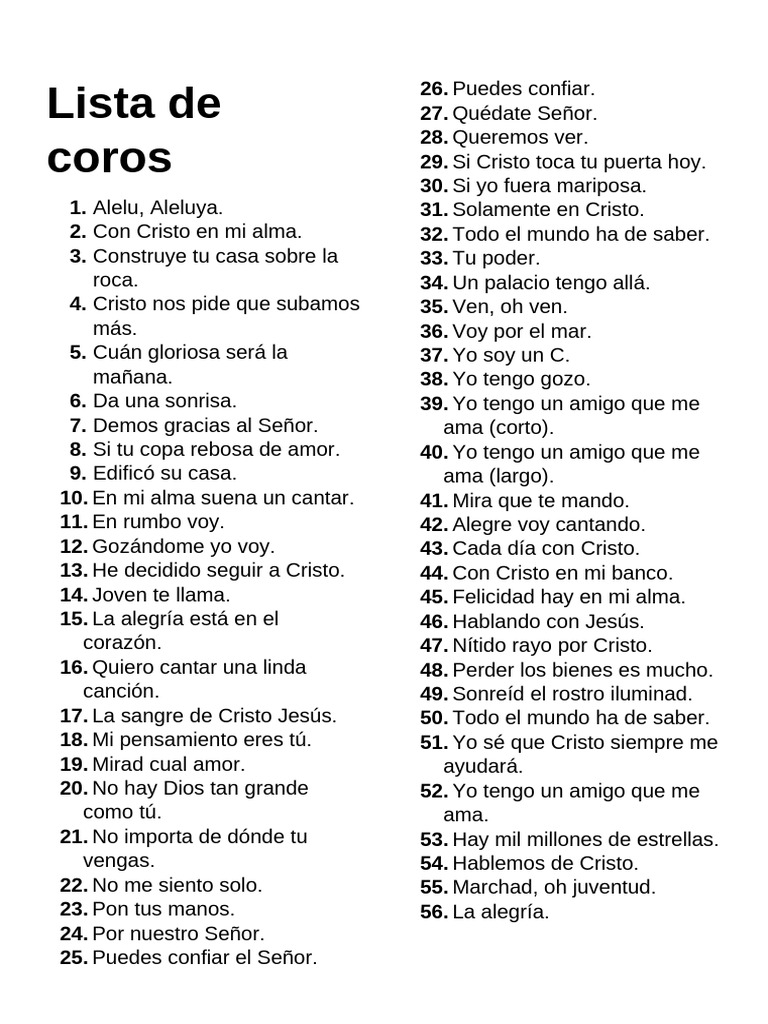 Lista de coritos | PDF