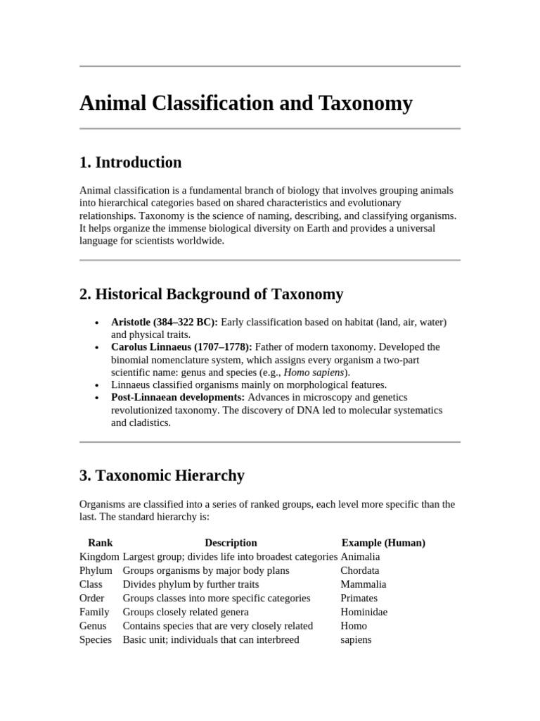 Animal Classification and Taxonomy | PDF | Taxonomy (Biology) | Species