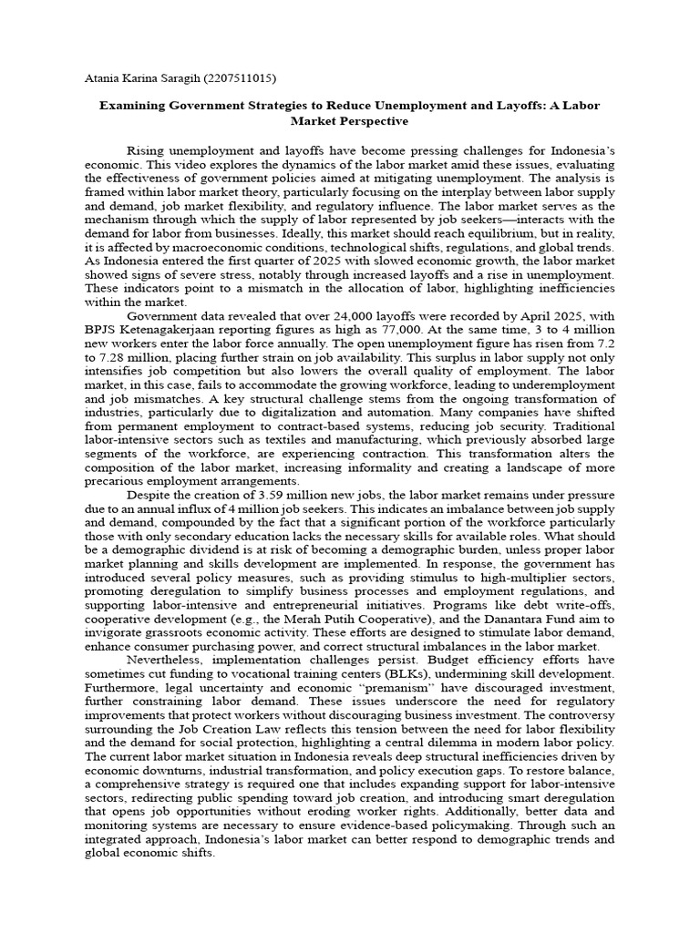Atania Karina Saragih_Resume Video | PDF | Labour Economics | Unemployment
