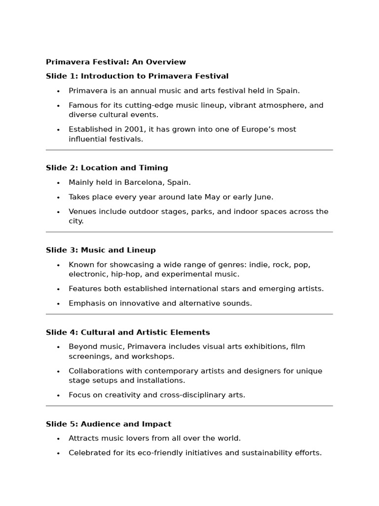 Primavera Festival An Overview | PDF