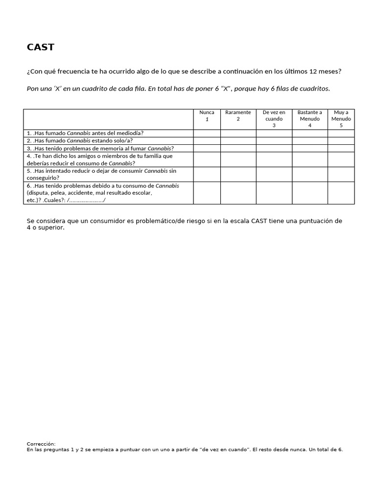Escala CAST para consumo de cannabis | PDF