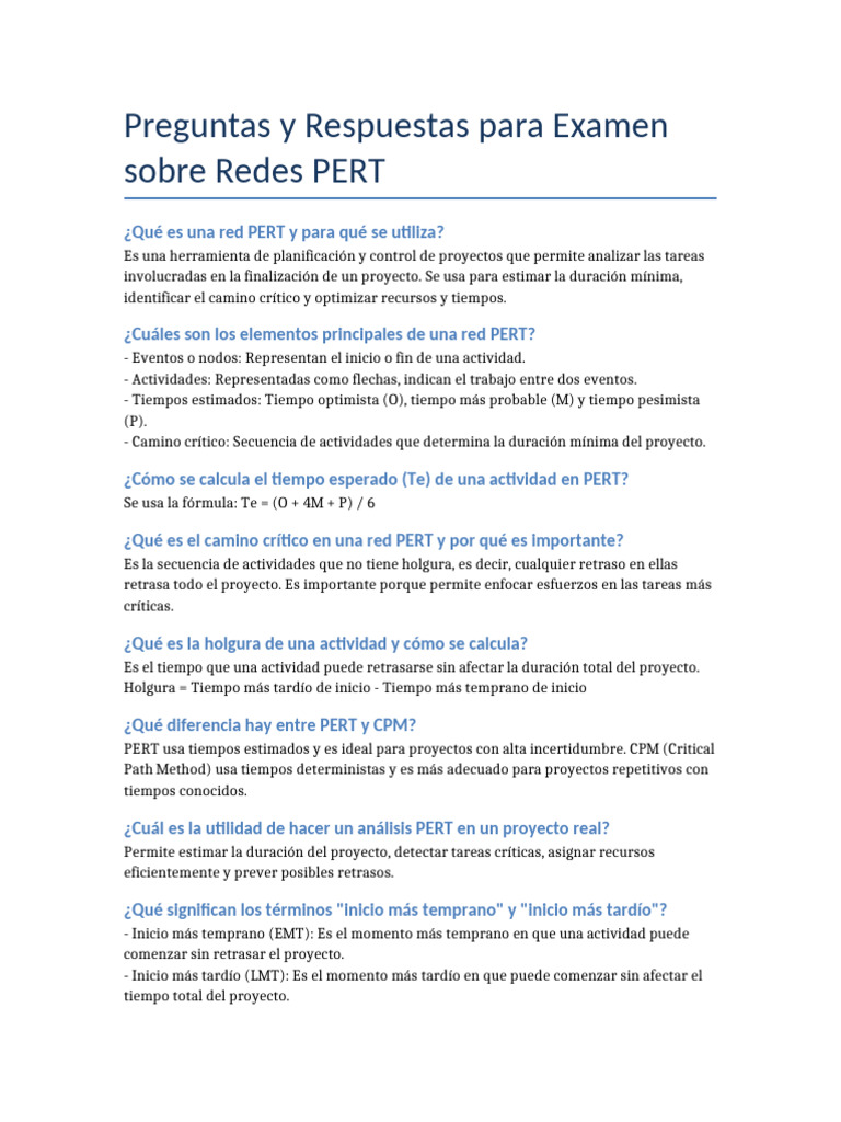 Preguntas Redes PERT | PDF
