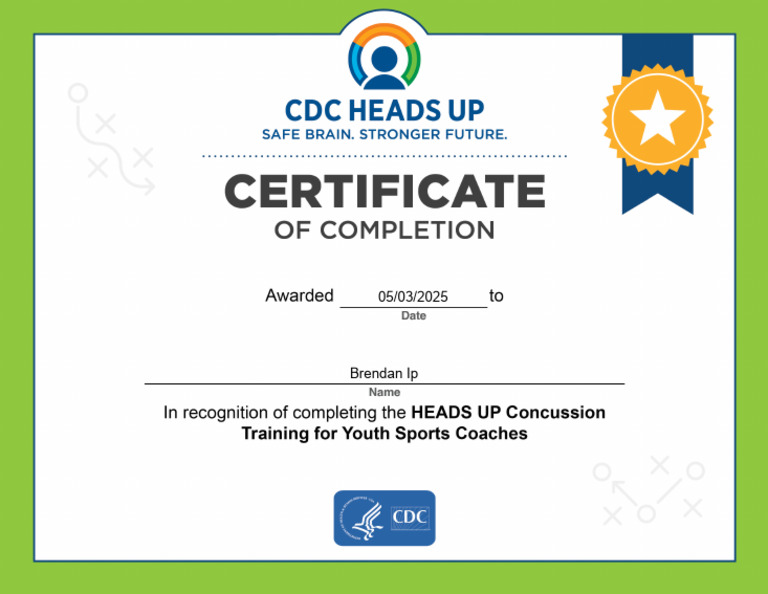 Brendan Ip - Concussion Certificate - Completed 5 - 3 - 2025 | PDF