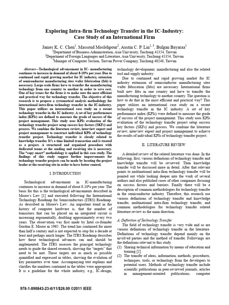 Exploring Intra-Firm Technology Transfer in The IC-Industry Case Study ...
