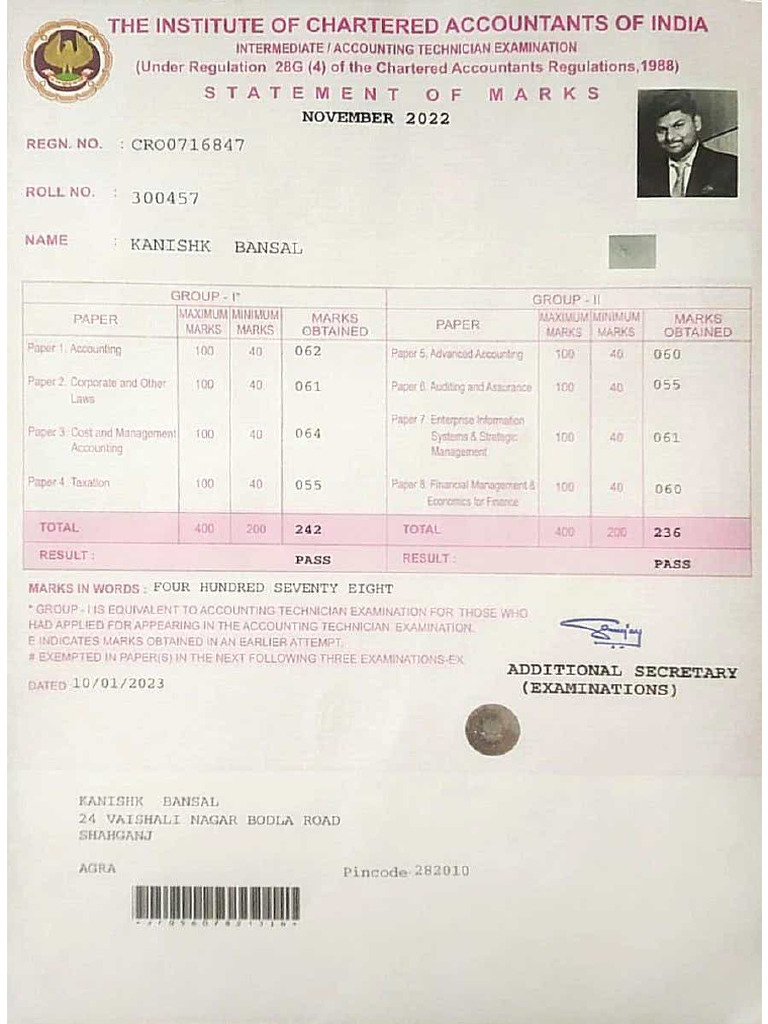 Intermediate Marksheet | PDF