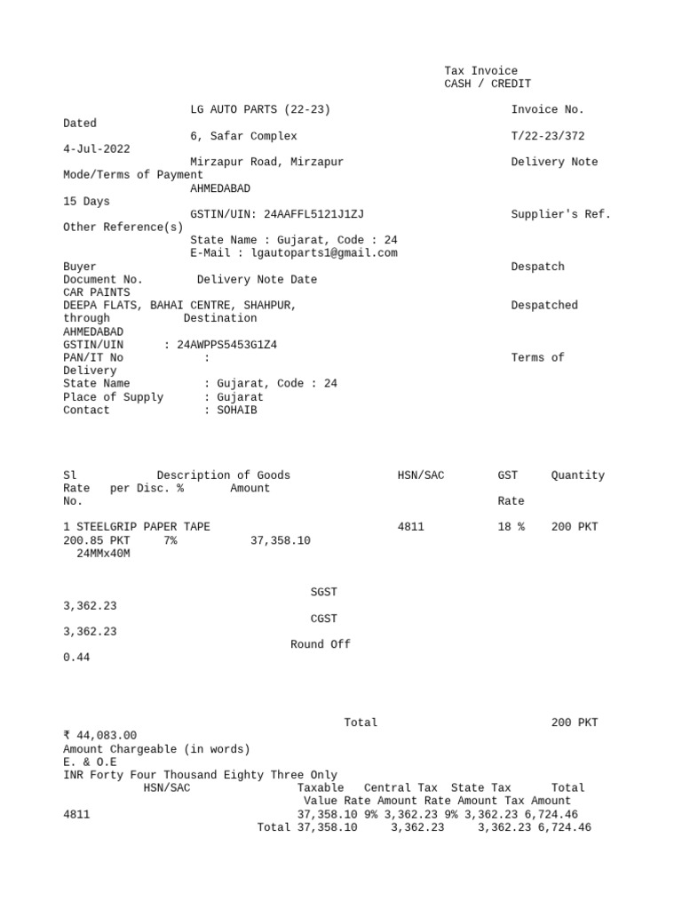 Car Painting Invoice HSN Code Details | PDF | Invoice | Taxation