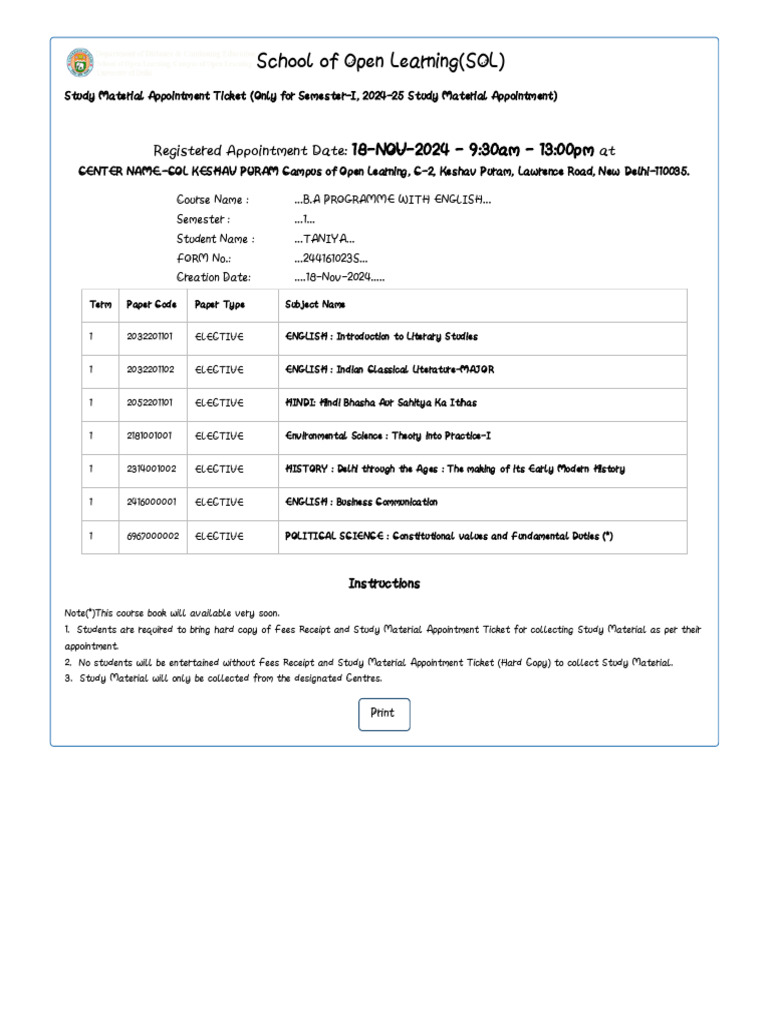 SOL Study Material Appointment | PDF