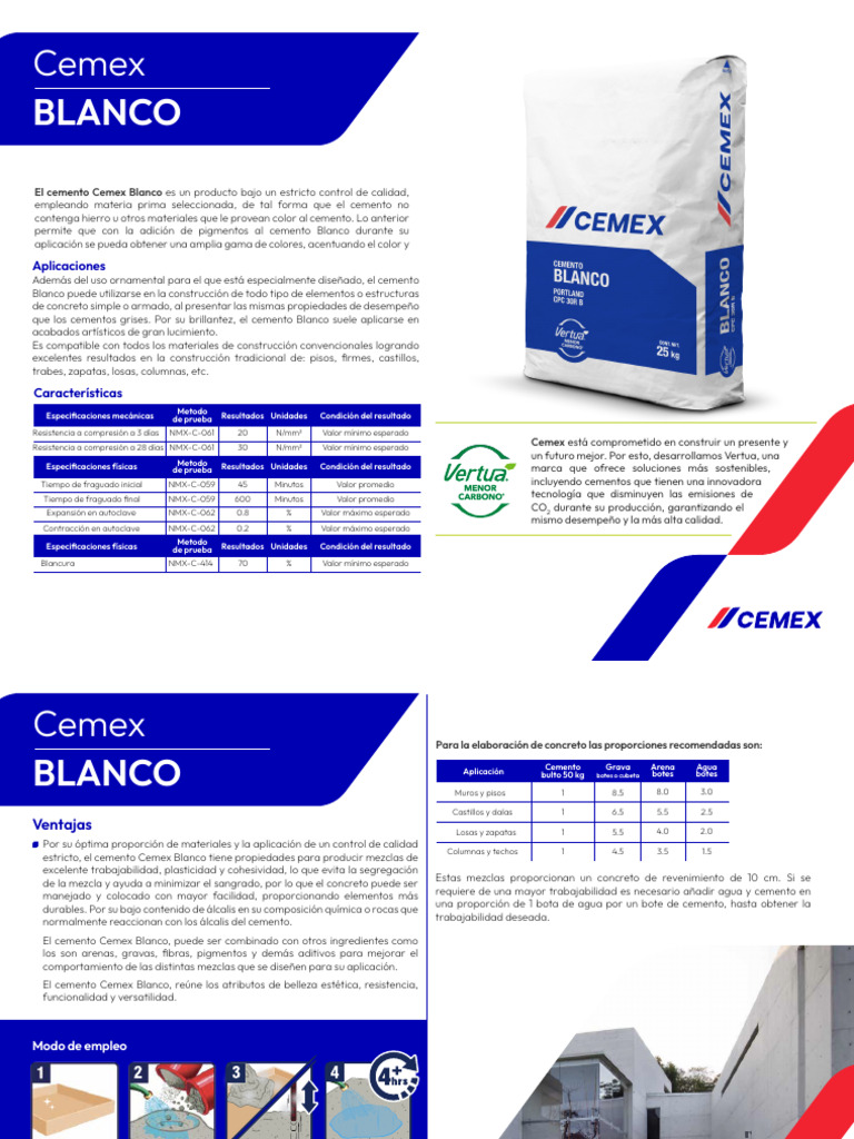 Cemex FichaBlanco Jun24 | PDF | Hormigón | Cemento