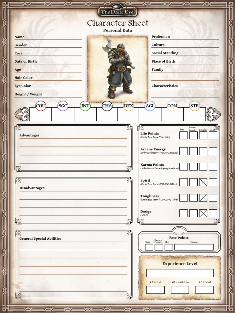 Dwarf Warrior Character Sheet Template | PDF | Dwarf (Dungeons & Dragons)