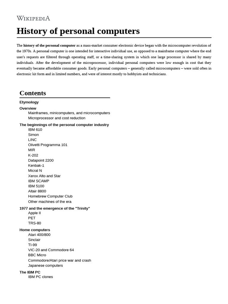 History of Personal Computers | PDF | Personal Computers | Video Game ...