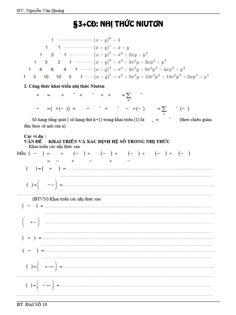 CH5 ĐS10 Bài 3 Nhị Thức Niuton Đề | PDF