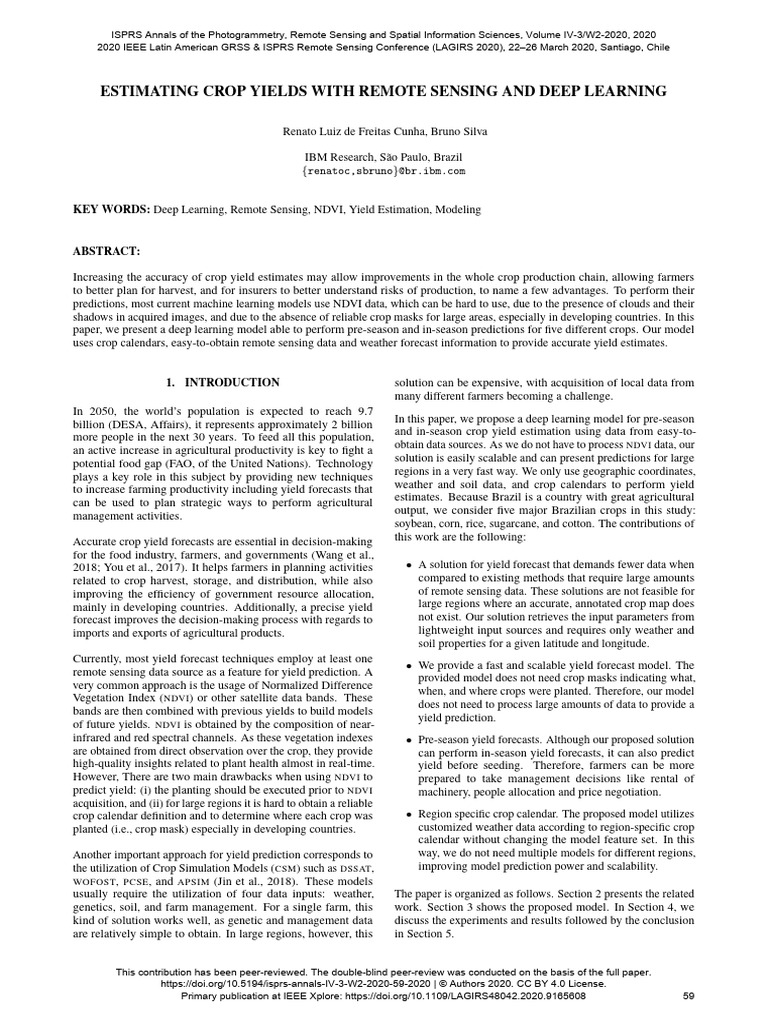 Estimating Crop Yields With Remote Sensing and Dee | PDF | Forecasting