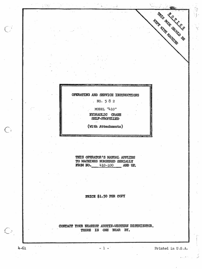 Austin-Western Crane 410 OPS and SVCE | PDF