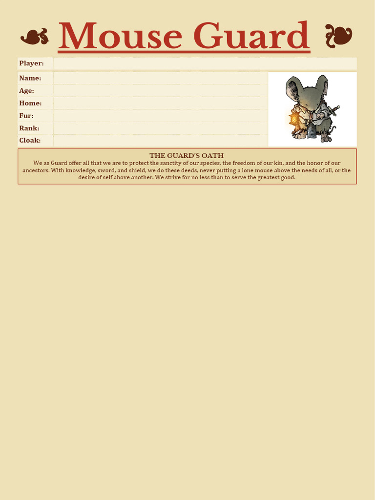 Mouse Guard Character Creation Guide | PDF | Dice | Mouse