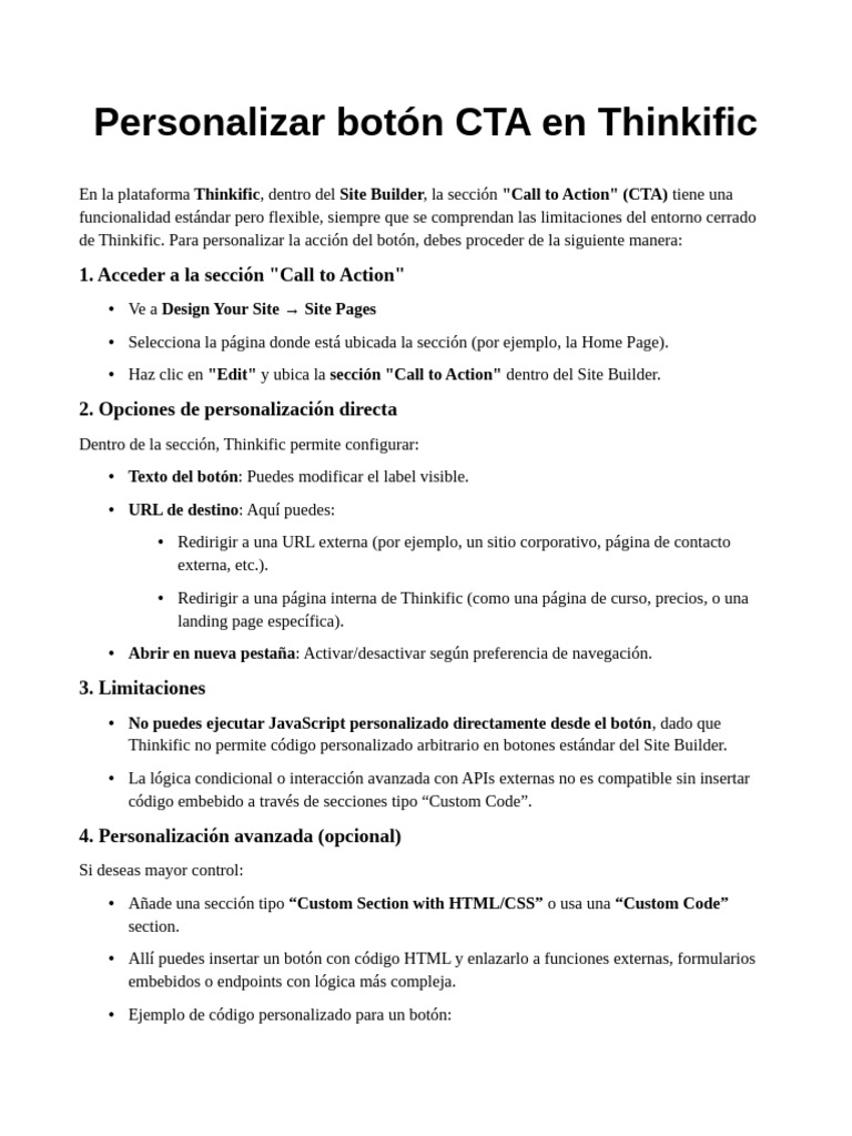 Personalizar Botón CTA en Thinkific | PDF | HTML | Script Java