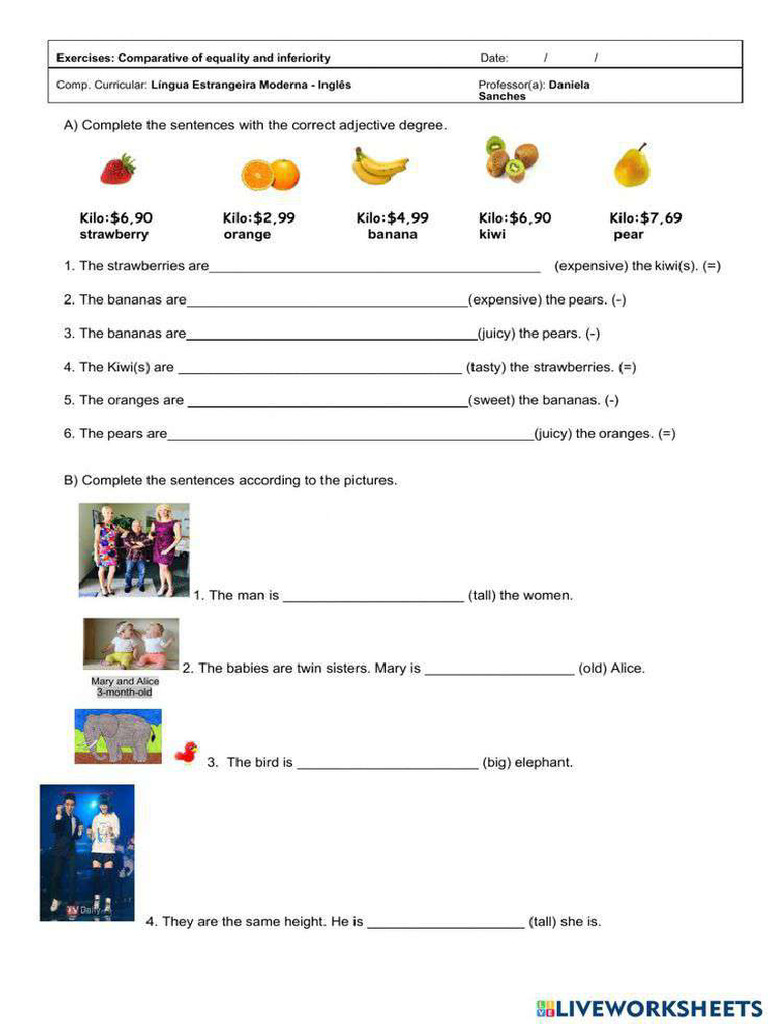Comparative of Equality and Inferiority worksheet (1) | PDF
