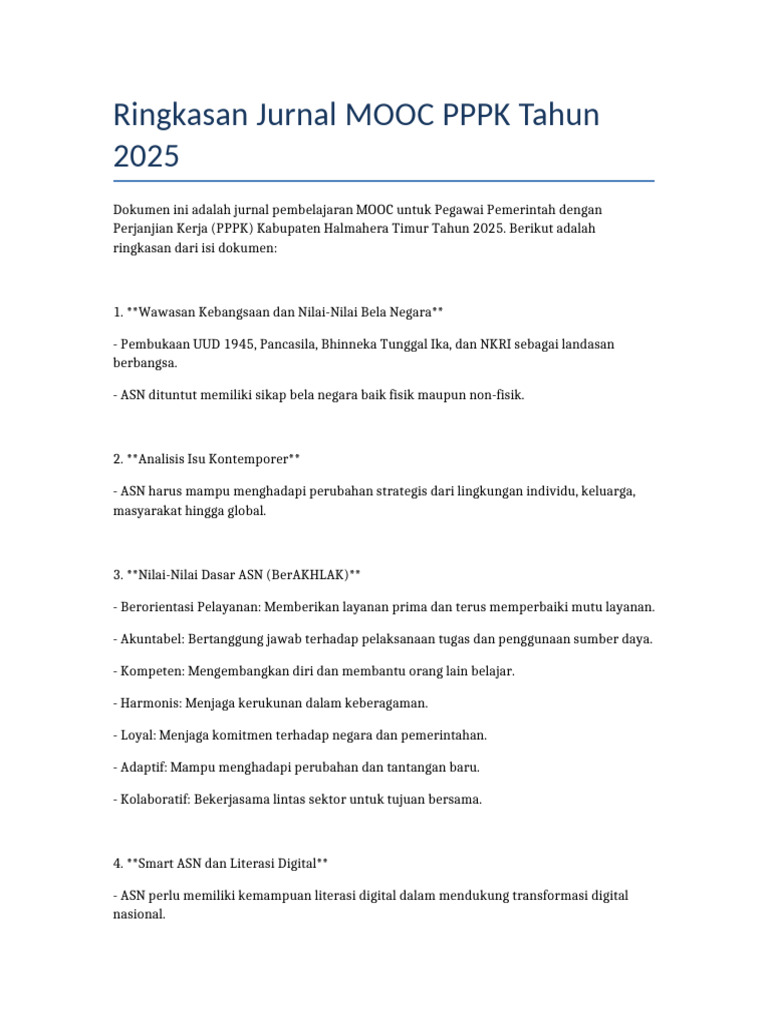 Ringkasan Jurnal MOOC PPPK 2025 | PDF