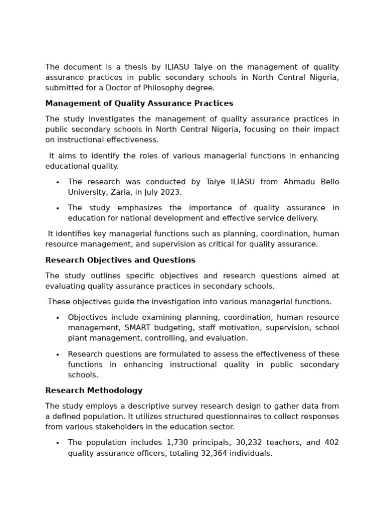 Management of Quality Assurance Practices On Instructions in Public ...