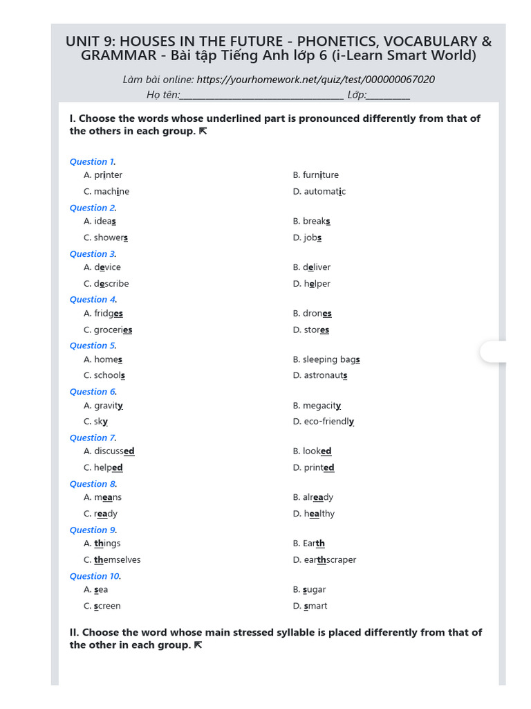 Unit 9 - Houses in the Future - Phonetics, Vocabulary & Grammar - Bài ...