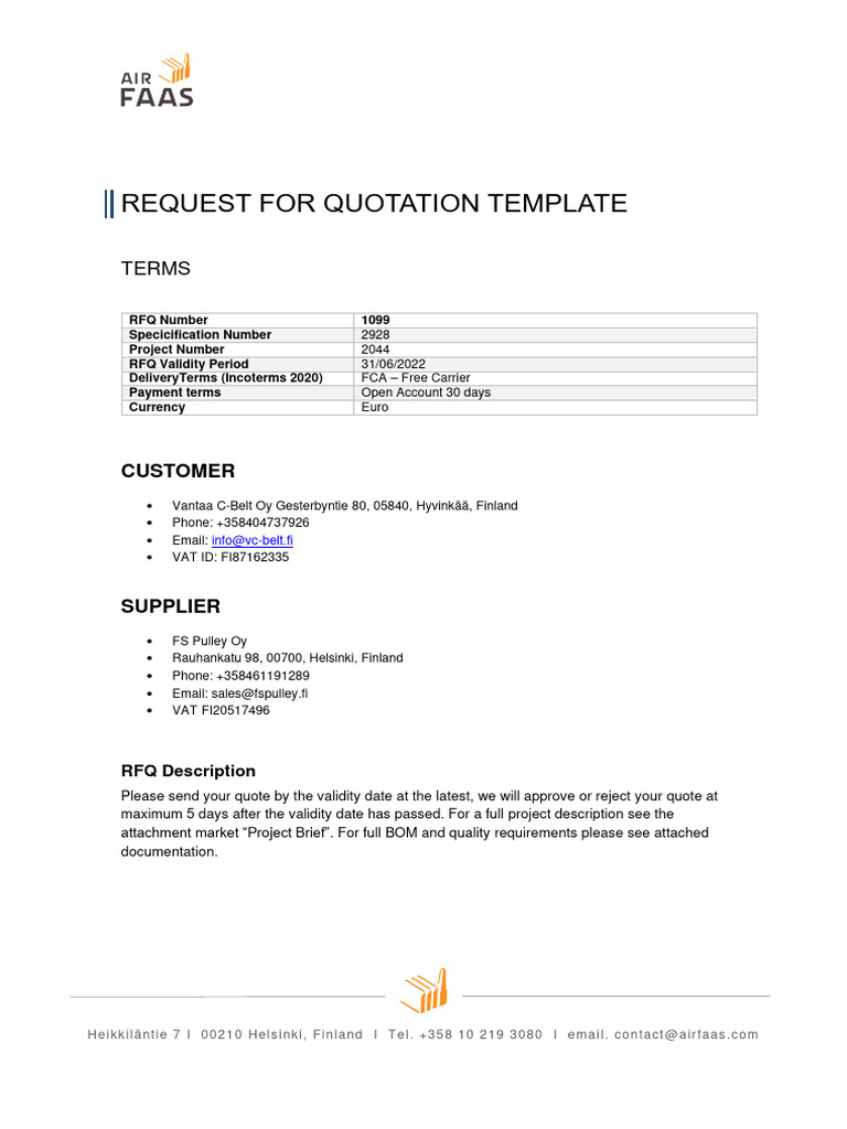 Request For Quotation Example | PDF