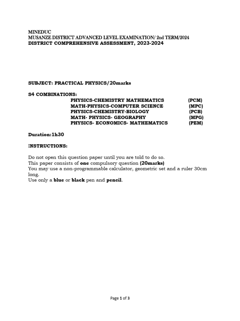 2024 Physics Practical Exam Paper | PDF | Resistor | Voltage