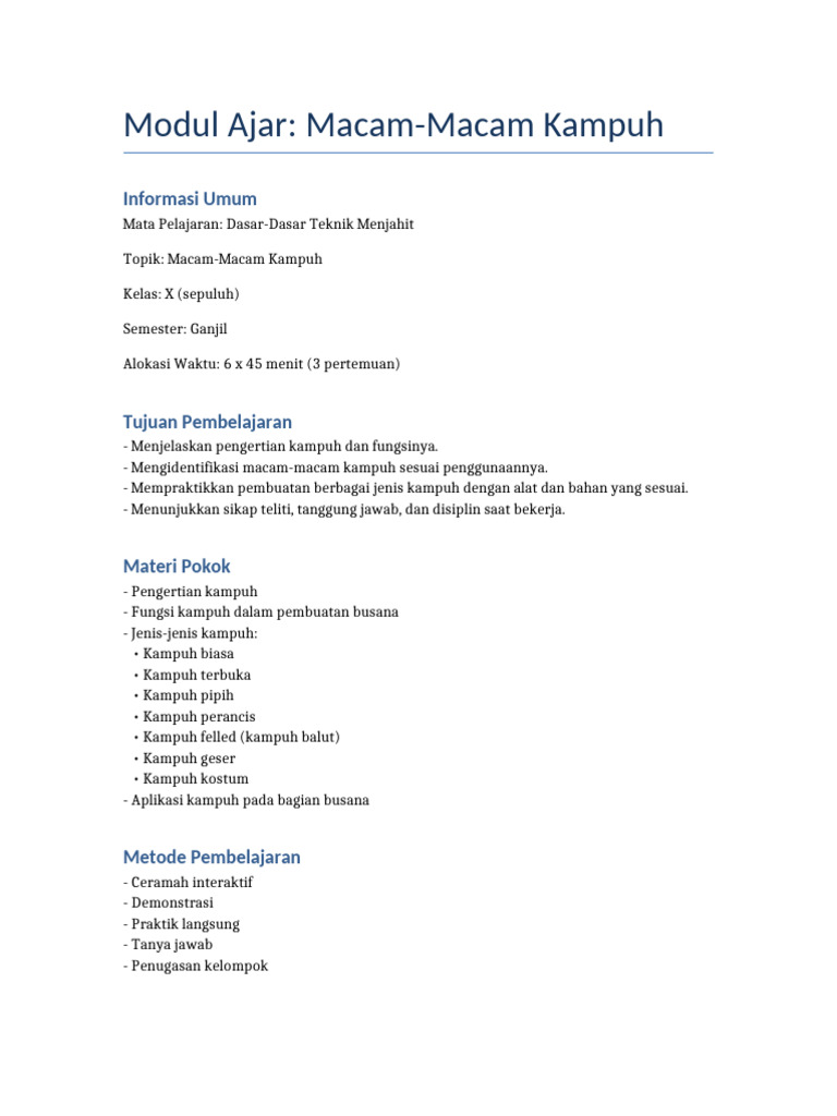 Modul Ajar Macam Macam Kampuh Kelas10 | PDF