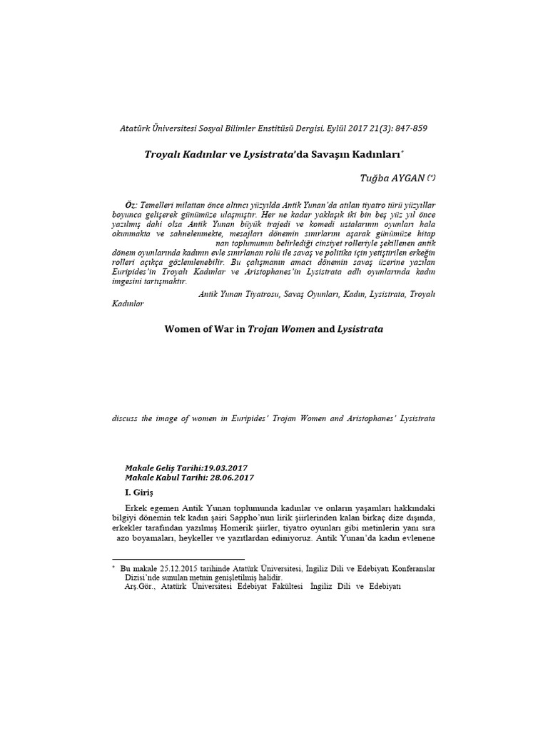 Troyal Kad Nlar Ve Lysistrata Da Sava N Kad Nlar (#392435) - 422130 | PDF
