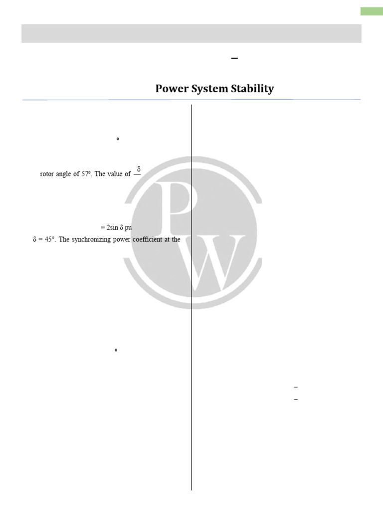 Power System Stability Practice Sheet | PDF | Electric Generator ...
