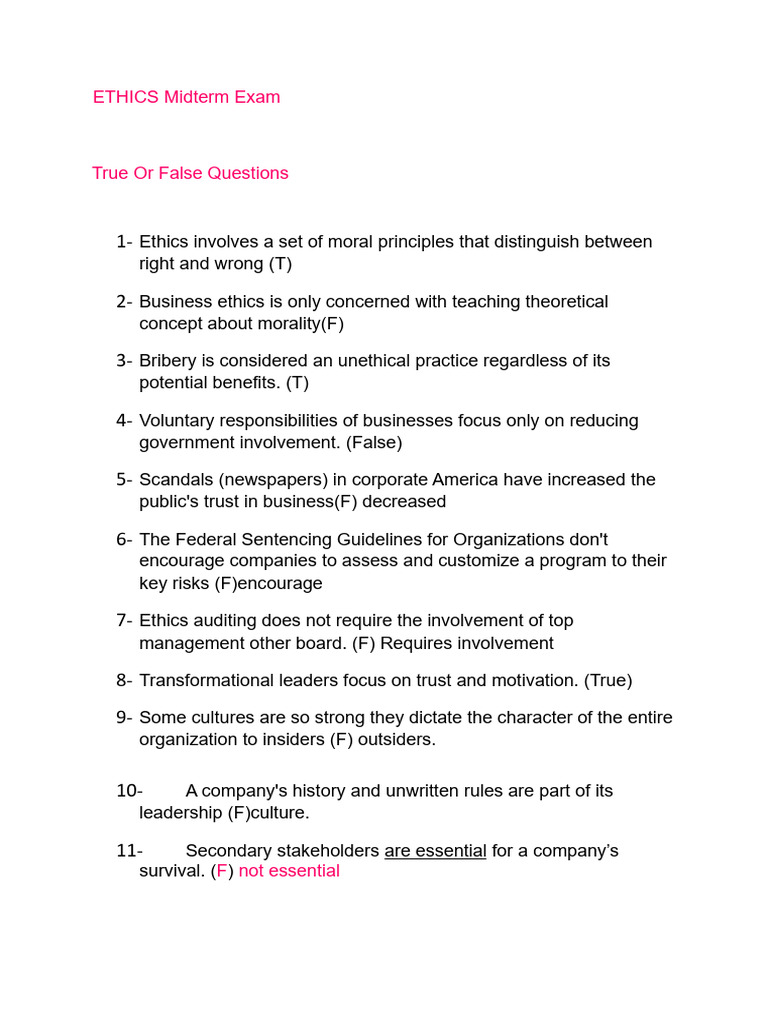 Business Ethics Final's Summary Questions | PDF | Audit | Business Ethics