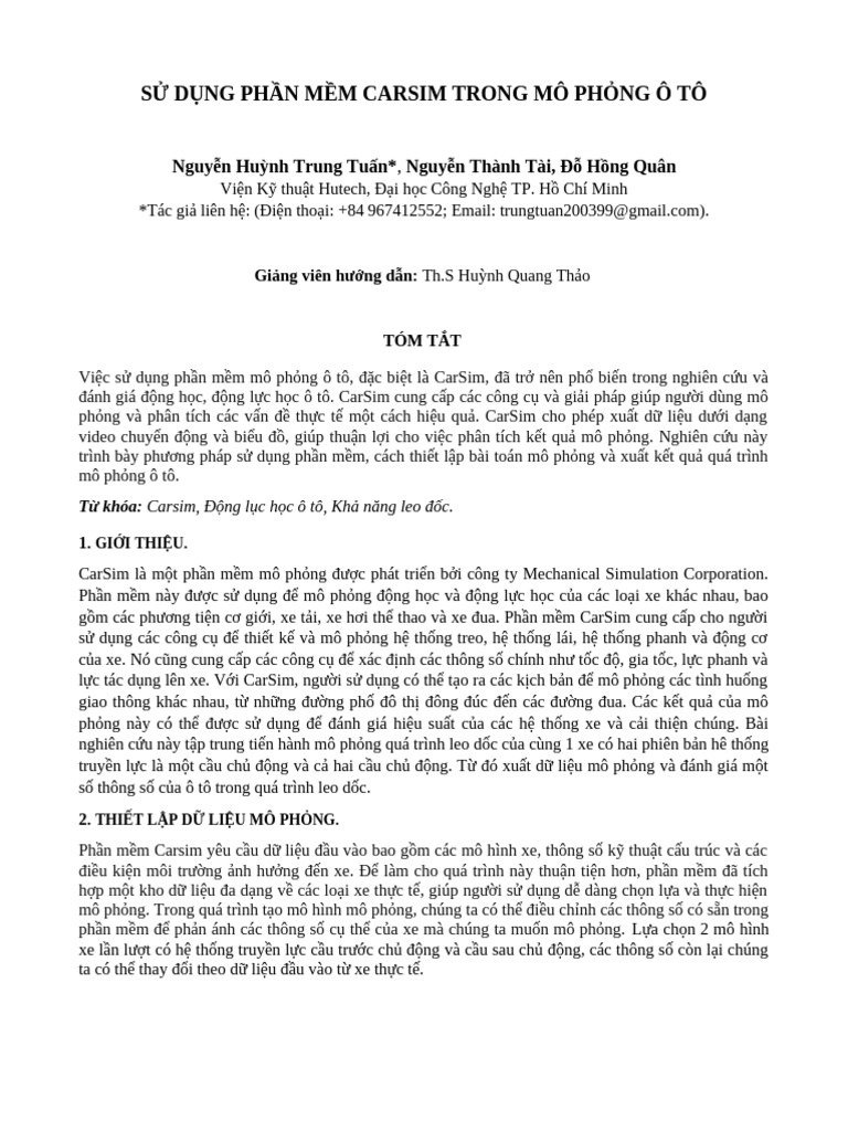 5.SỬ DỤNG PHẦN MỀM CARSIM TRONG MÔ PHỎNG Ô TÔ | PDF