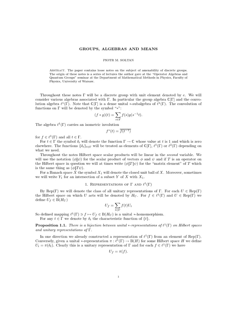 GROUPS, ALGEBRAS AND MEANS | PDF | Operator (Mathematics) | Mathematical Relations