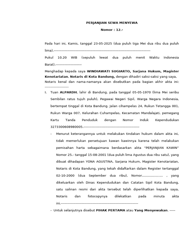 TUGAS AKTA SEWA MENYEWA TPA 1 PA ALIN (27-11-2020) (1) | PDF