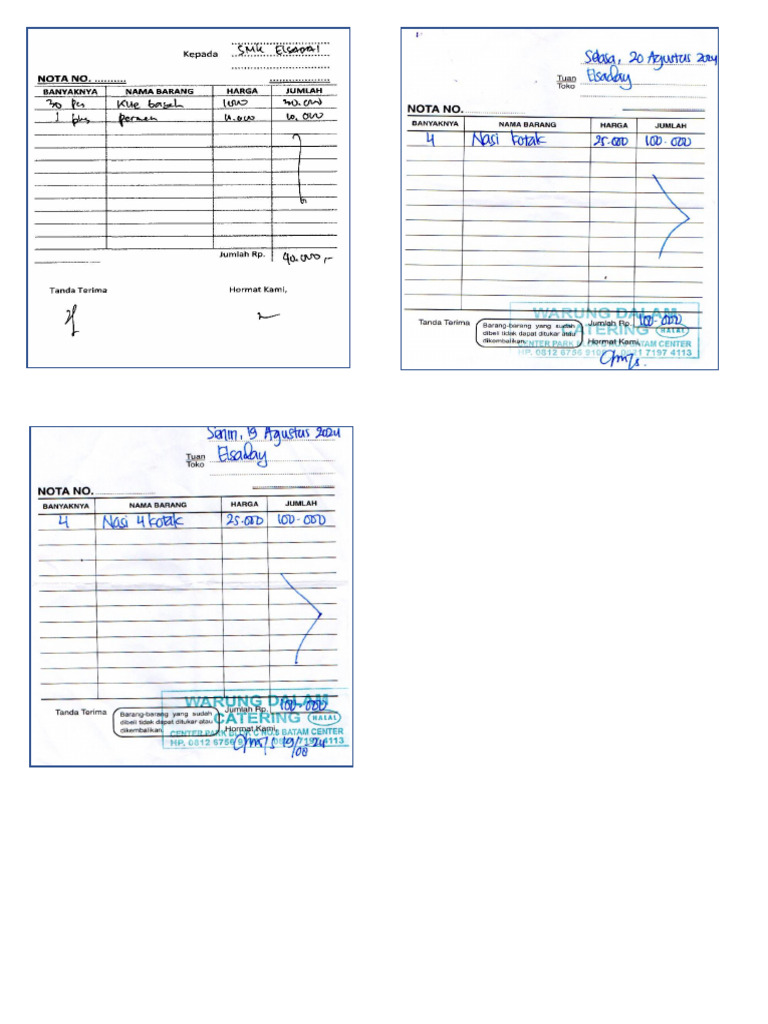 Nota Snack Dan Makan Siang ANBK SMK 2024 | PDF