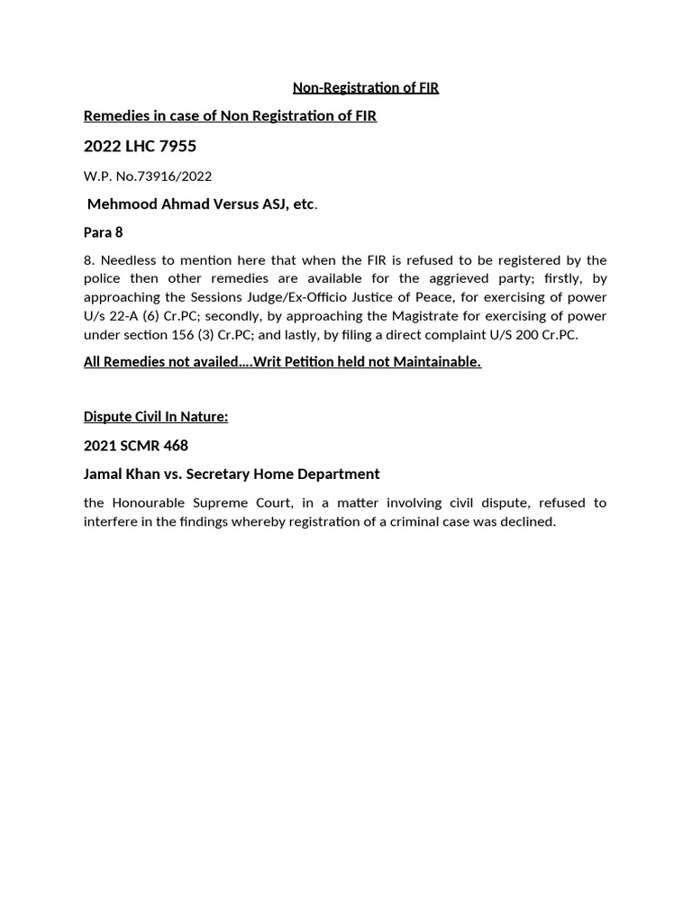 Non Registration of FIR | PDF
