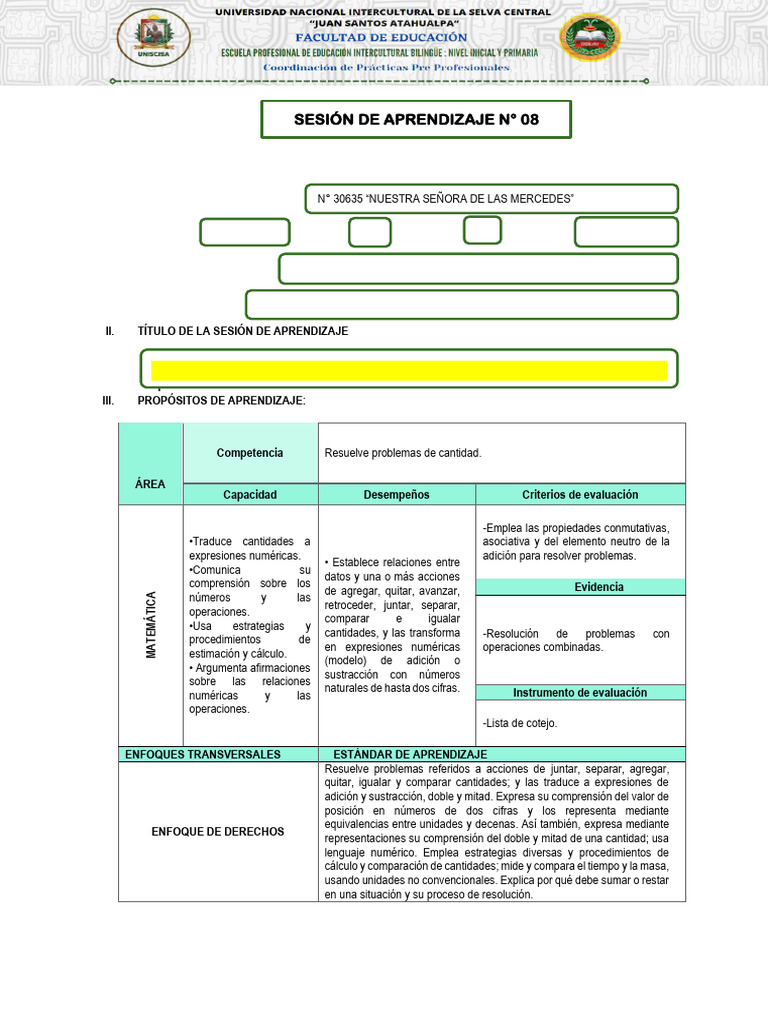 SESIÓN DE APRENDIZAJE N° 08- M | PDF | Evaluación | Aprendizaje