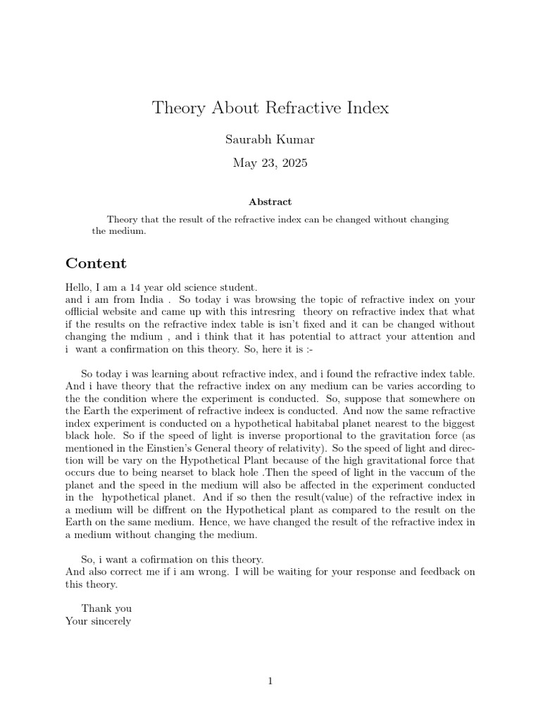Theory About Refractive Index | PDF