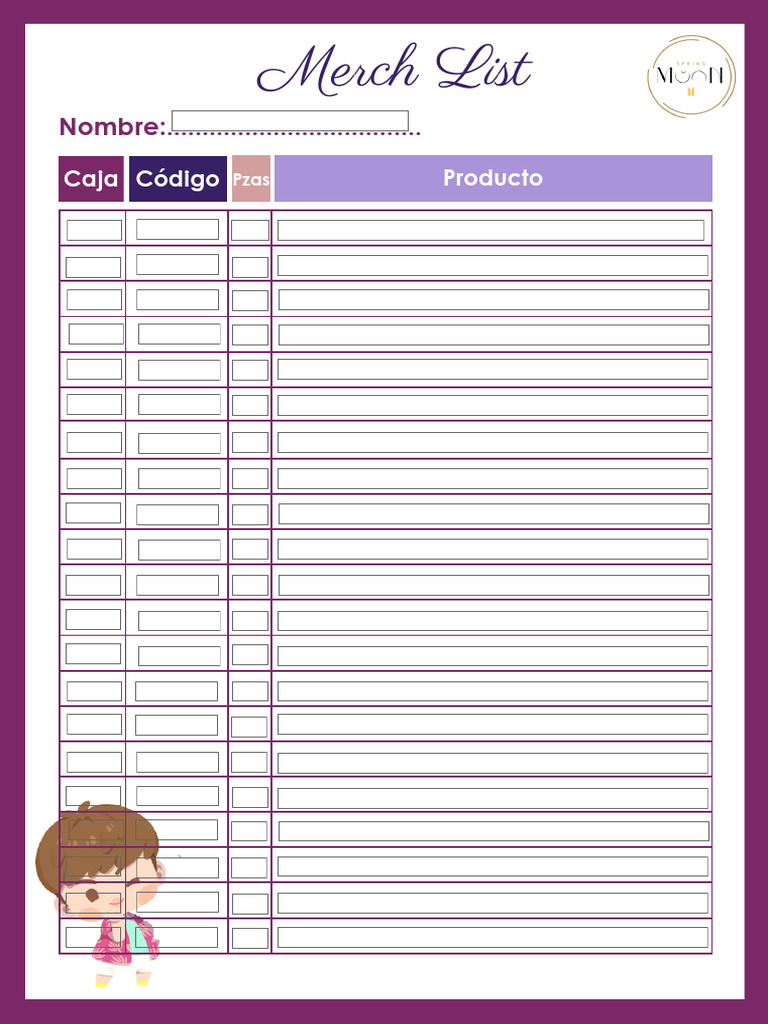 Merch List Form | PDF