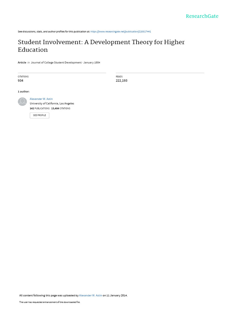 Student Involvement Theory Explained | PDF | Learning | Motivation