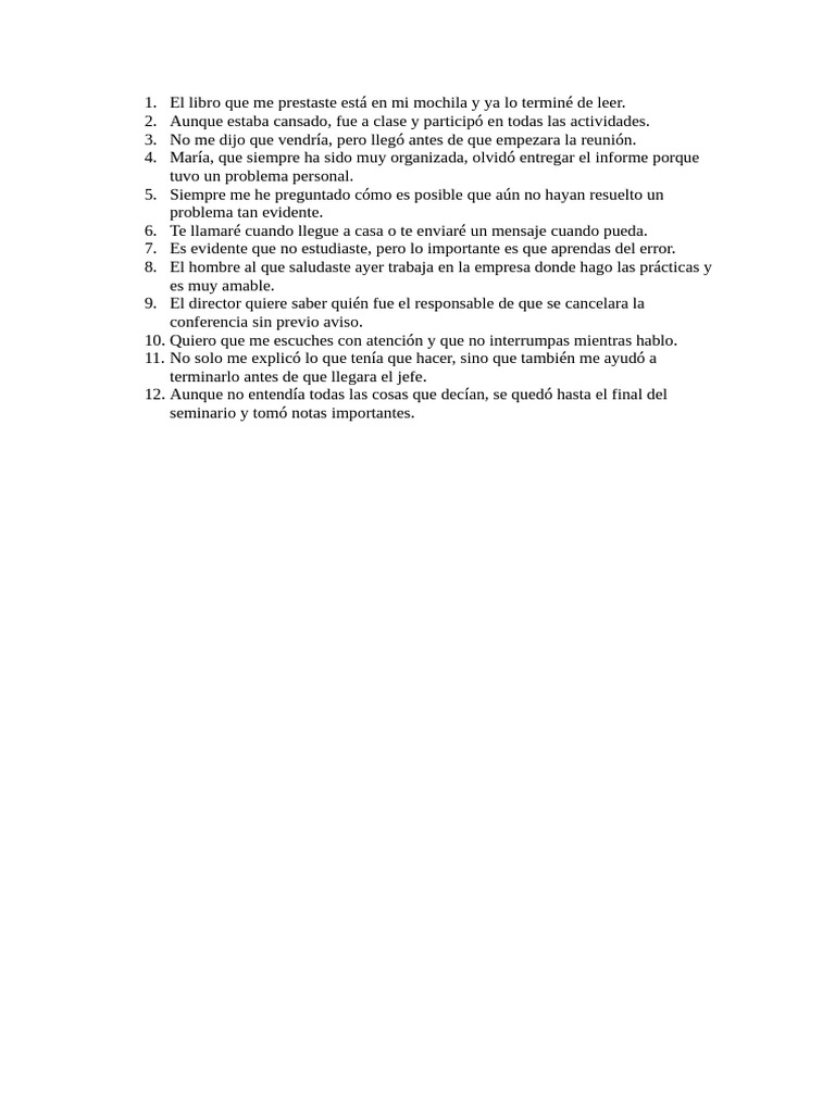 Oraciones Tipo Examen | PDF