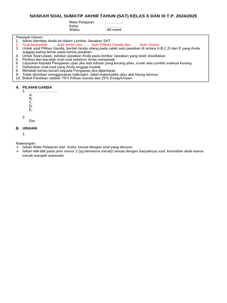 FORMAT NASKAH SOAL SAT | PDF