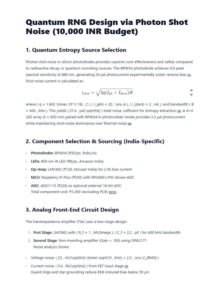 Quantum RNG Design Via Photon Shot Noise (10,000 INR Budget) | PDF | Analog To Digital Converter ...