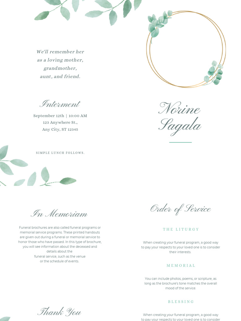 Green and White Natural Funeral Landscape Bi-Fold Brochure | PDF