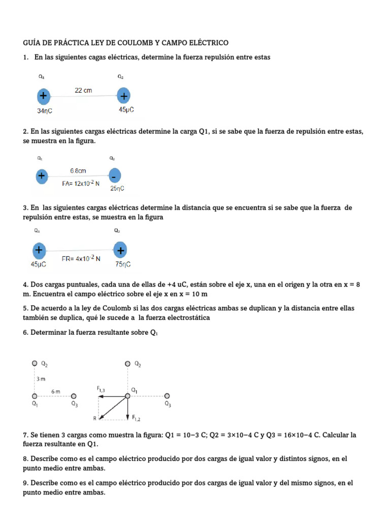 Guía Práctica Ley de Coulomb y Campo Eléctrico | PDF | Campo eléctrico ...