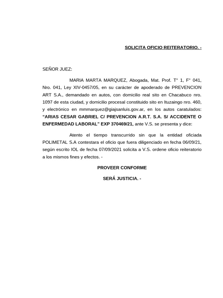 Solicita Oficio Reiteratorio | PDF