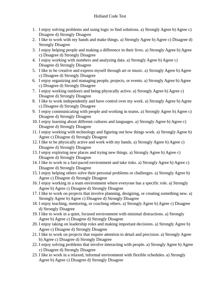 4-Holland Code Inventory Handout | PDF | Data Analysis | Cognitive Science