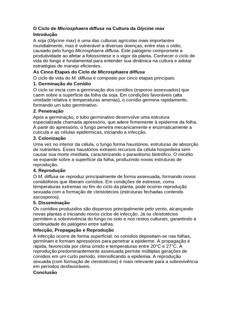 O Ciclo de Microsphaera Diffusa Na Cultura Da Glycine Max | PDF | Fungo ...