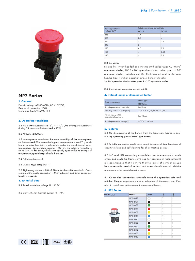 NP2 Push Button Catalog | PDF | Alternating Current | Direct Current